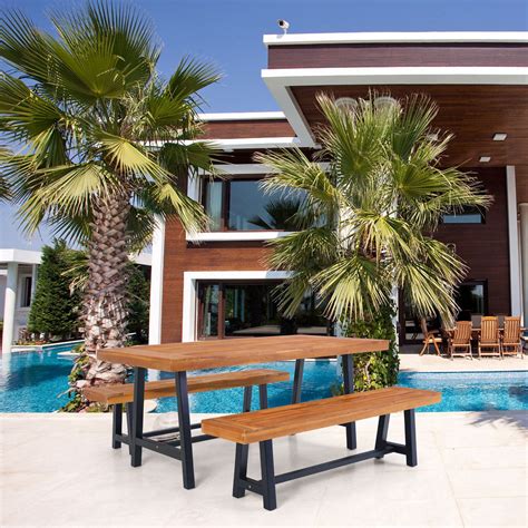 3 Piece Acacia Wood Dining Set Overstock