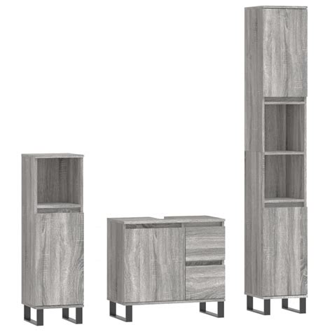 3 Tlg Badmöbel Set Grau Sonoma Holzwerkstoff Urban Lifestyle