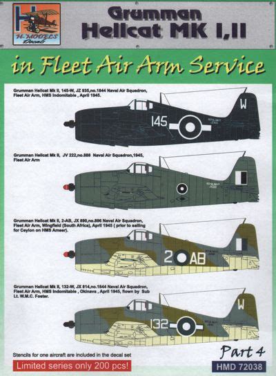 Grumman Hellcat Mk I Mk Ii In Faa Service H Model Decals D72038