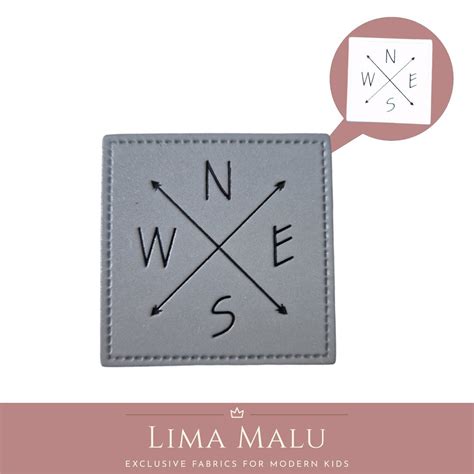 Reflektierendes Kunstleder Label ♥kompass Nesw♥ Quadrat