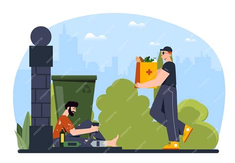 Premium Vector Volunteer Help Homeless Man Vector Concept