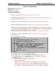 Inf W Tutorial Pdf Database Systems Week Tutorial Questions
