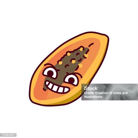 사악한 파파야 컬러 라인 아이콘입니다 감정의 마스코트 개념에 대한 스톡 벡터 아트 및 기타 이미지 개념 개념과 주제 과일