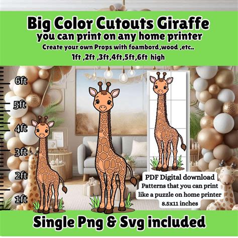 Diy Big Color Cutout Decor Giraffe Prop Pdf Digital Pattern Template