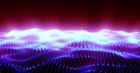 Purple Energy Waves From Particle Dots And Stripe Lines Glowing