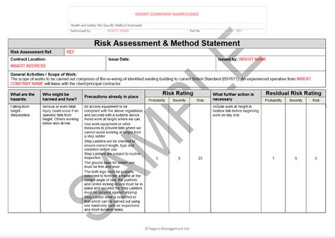 Risk Assessment And Method Statement