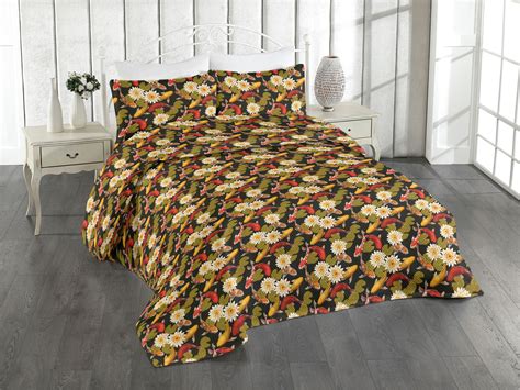 Ambesonne Koi Print Quilted Bedspread Set 3 Pcs Chill Concept Asian