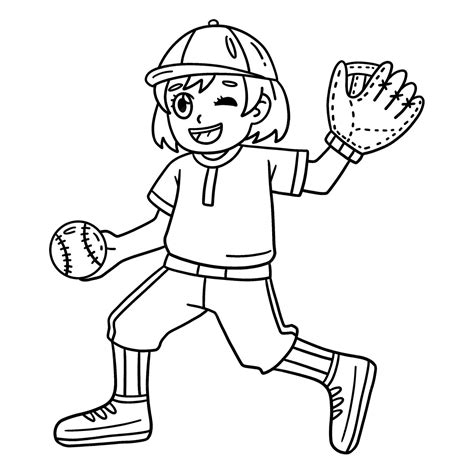 Premium Vector A Cute And Funny Coloring Page Of A Baseball Girl Pitcher Provides Hours Of