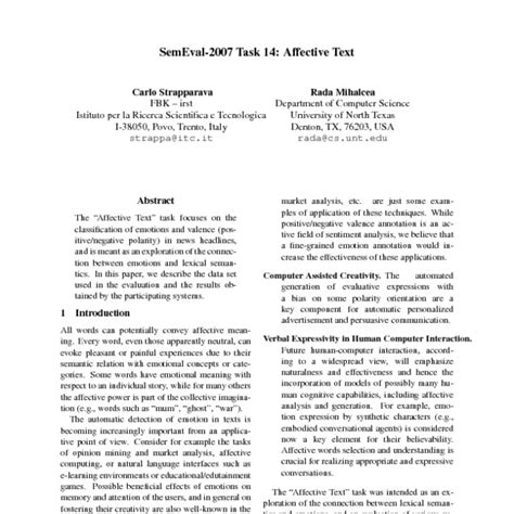 Semeval 2007 Task 14 Affective Text Acl Anthology