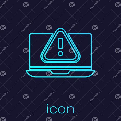 Turquoise Line Laptop With Exclamation Mark Icon Isolated On Blue Background Alert Message