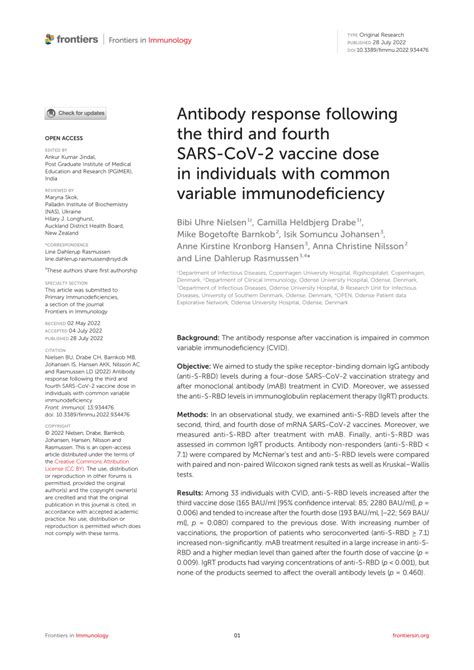 Pdf Antibody Response Following The Third And Fourth Sars Cov 2 Vaccine Dose In Individuals