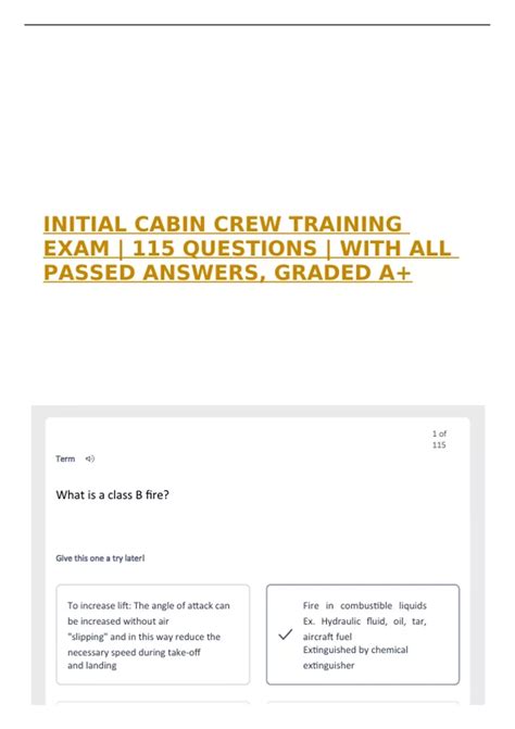 Initial Cabin Crew Training Exam 115 Questions With All Passed Answers Graded A Initial