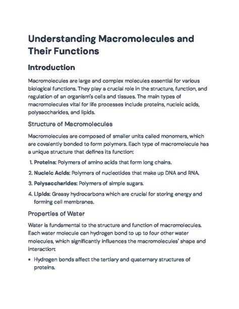 Understanding Macromolecules Structure Function And Biological Role