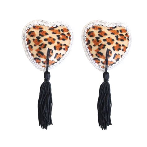 Love In Leather Heart Shaped Nipple Pasties With Tassels Leopard