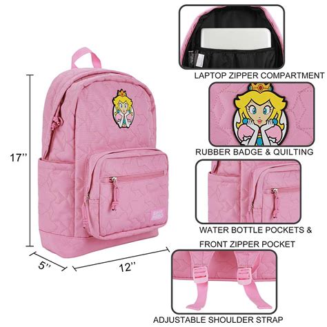 Bioworld Super Mario Bros Princess Peach Quilted Laptop Backpack