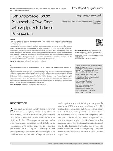 Pdf Can Aripiprazole Cause Parkinson Disease Two Cases With