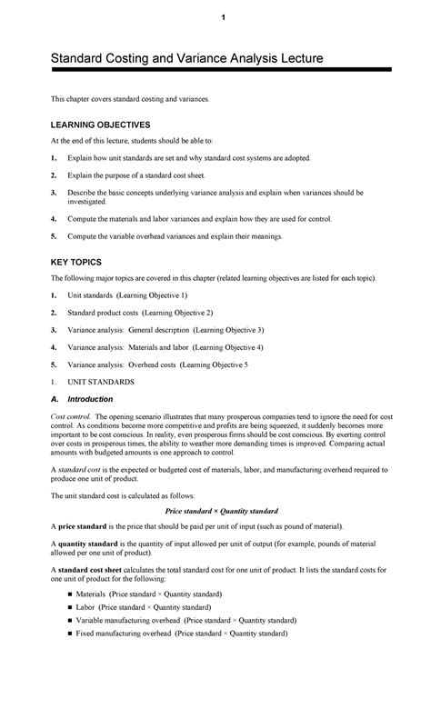 Standard Costing And Variance Analysis Lecture Notes Course Code Studocu