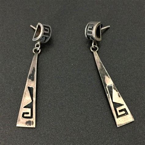 Vintage Hopi Native Whirlwind Rain Silver Dangle Earrings Etsy
