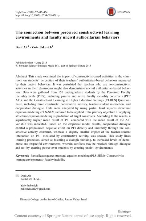 The Connection Between Perceived Constructivist Learning Environments