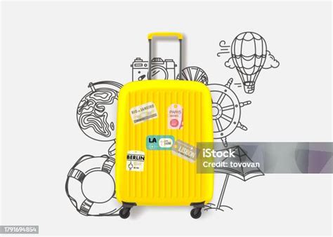 여행 가방과 낙서 요소가 있는 세계 여행 개념 벡터 3d 일러스트 레이 션 0명에 대한 스톡 벡터 아트 및 기타 이미지 0명 3차원 형태 가방 Istock