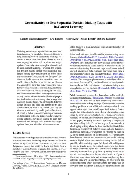 Generalization To New Sequential Decision Making Tasks With In Context