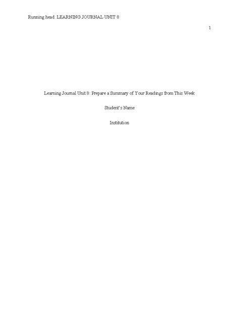 Learning Journal Unit Running Head LEARNING JOURNAL UNIT