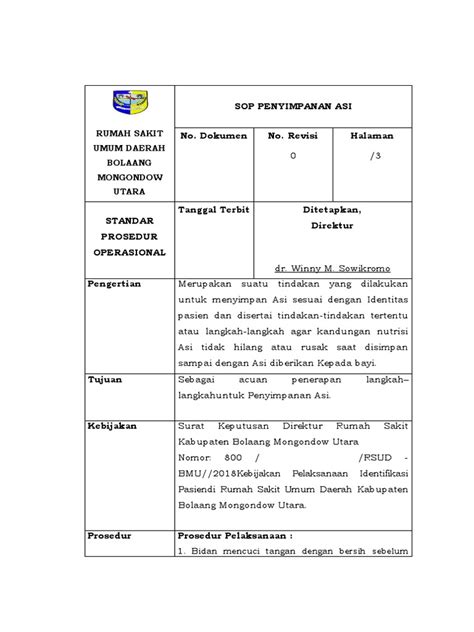 Spo Label Asi Pada Asi Yang Di Simpan Di Rs Pdf