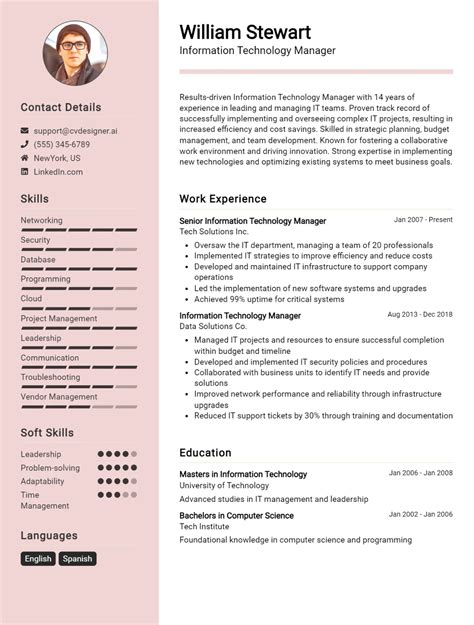 8 Information Technology Manager Cv Examples And Guide For 2025