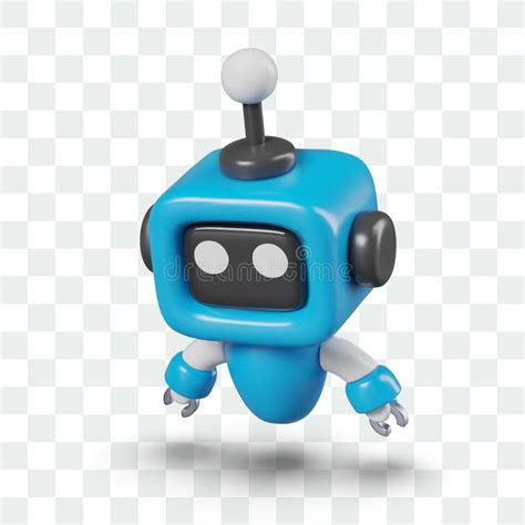 3d Small Robot In Tilted Position Mini Assistant Is Looking At
