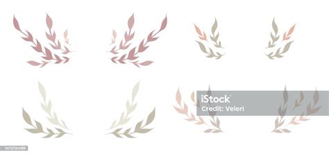 단풍과 복사 공간이 있는 나뭇가지에서 화환의 벡터 세트 파스텔 색상의 나뭇 가지와 줄기가있는 부드러운 프레임 모음 개체 그룹에