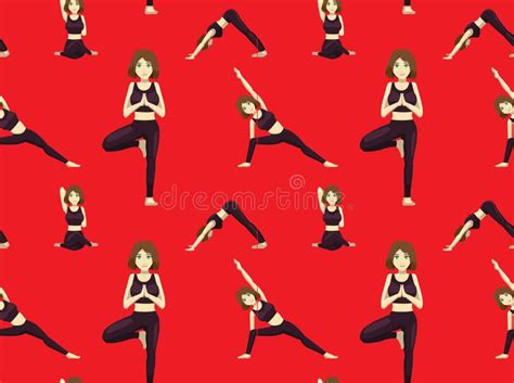 Manga Yoga Girl Tree Pose Cartoon Seamless Wallpaper Stock Vector