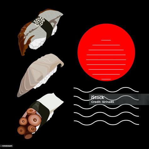 Konsep Desain Sushi Segar Yang Realistis Ilustrasi Vektor Hitam Dan