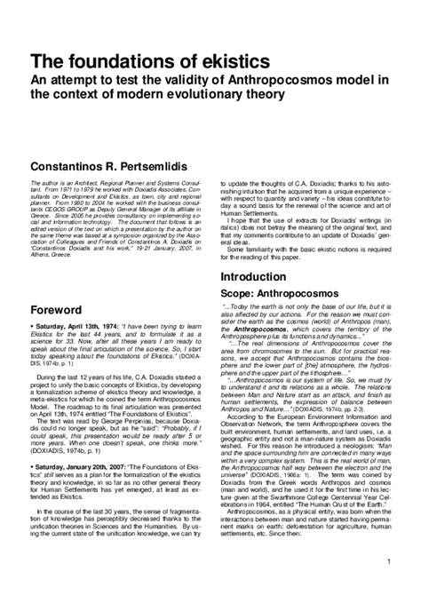 Pdf The Foundations Of Ekistics