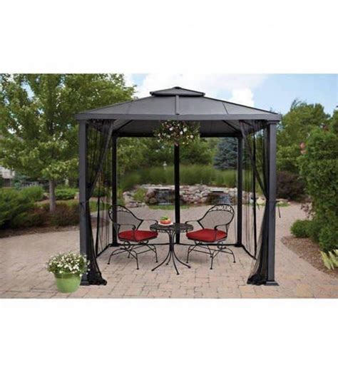 Metal Steel Patio Gazebo Luxury Hard Top Curtains Netting