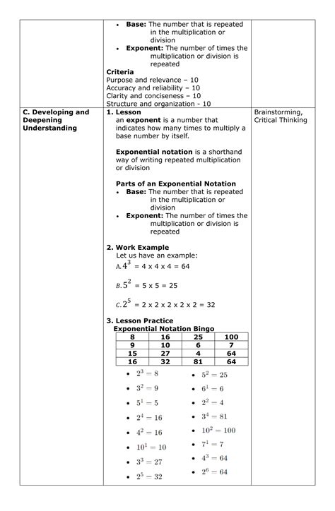 Giving The Value Of An Exponential Notation Mathematics 6 Pdf