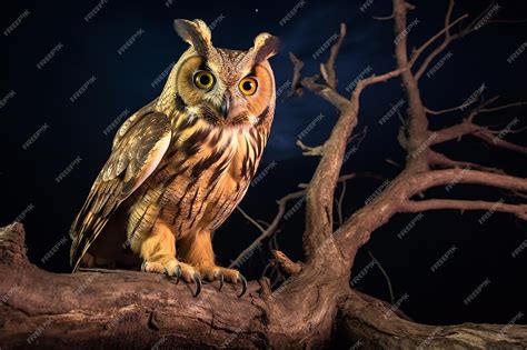 Premium Ai Image Large Owl On Gnarled Tree Branch