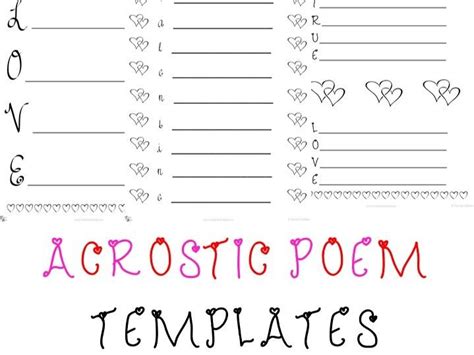 3 Acrostic Poem Templates Love Theme Printable Teaching Resources