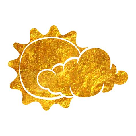 Hand Drawn Weather Forecast Partly Sunny Icon In Gold Foil Texture