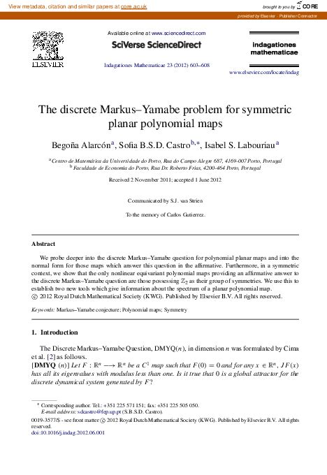 Pdf The Discrete Markus Yamabe Problem For Symmetric Planar Polynomial Maps