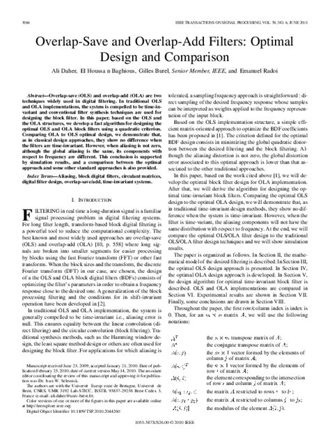 pdf overlap save and overlap add filters optimal design and comparison
