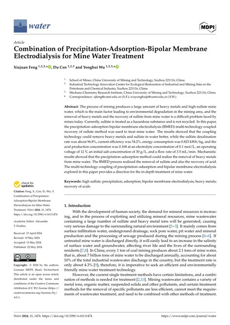 Pdf Combination Of Precipitation Adsorption Bipolar Membrane