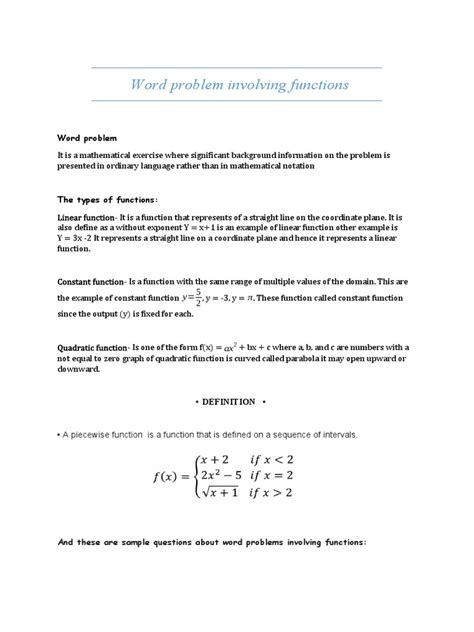 word problem involving functions pdf function mathematics analysis