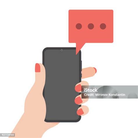 손을 잡고 빨간색 채팅 검은 휴대 전화 화면 배경에 고립에 거품 인간의 손으로 이것이 벡터 일러스트 레이 션에 스마트폰 개념에