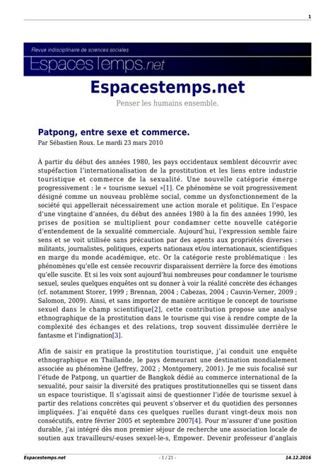 Pdf Patpong Entre Sexe Et Commerce Ethnographie Du Tourisme Sexuel