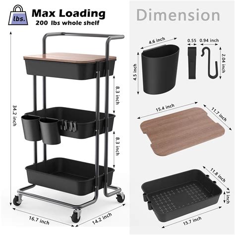 DTK Carrito Giratorio De 3 Niveles Con Tapa Para Almacenamiento Con