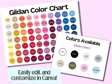 Editable Gildan Color Chart Gildan 5000 Color Chart Gildan Etsy