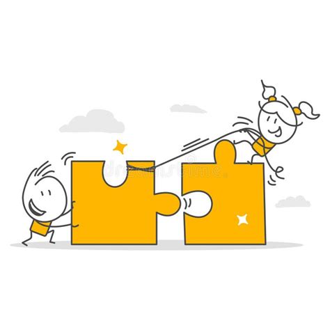 Businessman And Woman Helping Puzzle Connect Together Stock Vector