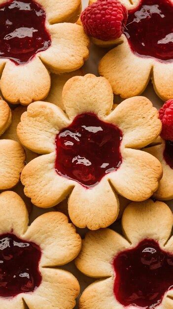 Flower Biscuits With Raspberry Jam Premium Ai Generated Image