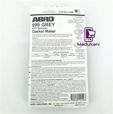 ABRO Grey 999 Gasket Maker Silicone 85g - Madukani Online Shop