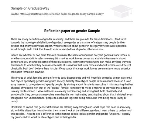 Reflection Paper On Gender Sample Essay Example GraduateWay